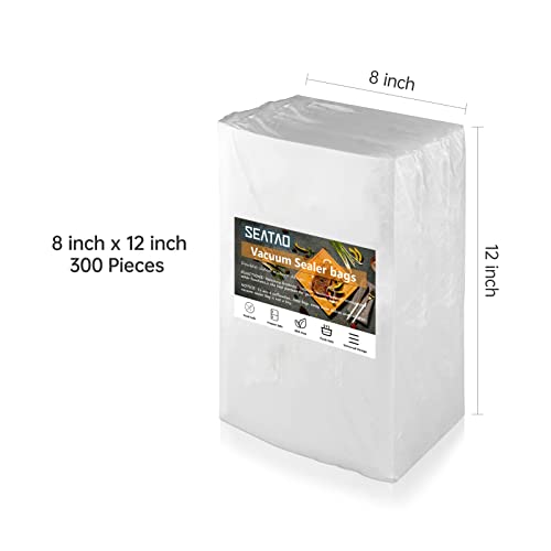SEATAO 300 Pint 8" X 12" Vacuum Sealer Bags with Bpa Free and Heavy Duty, Vacuum Seal Food Sealer Bags,great for Food Storage Vaccume Sealer Precut Bag,seal a Meal
