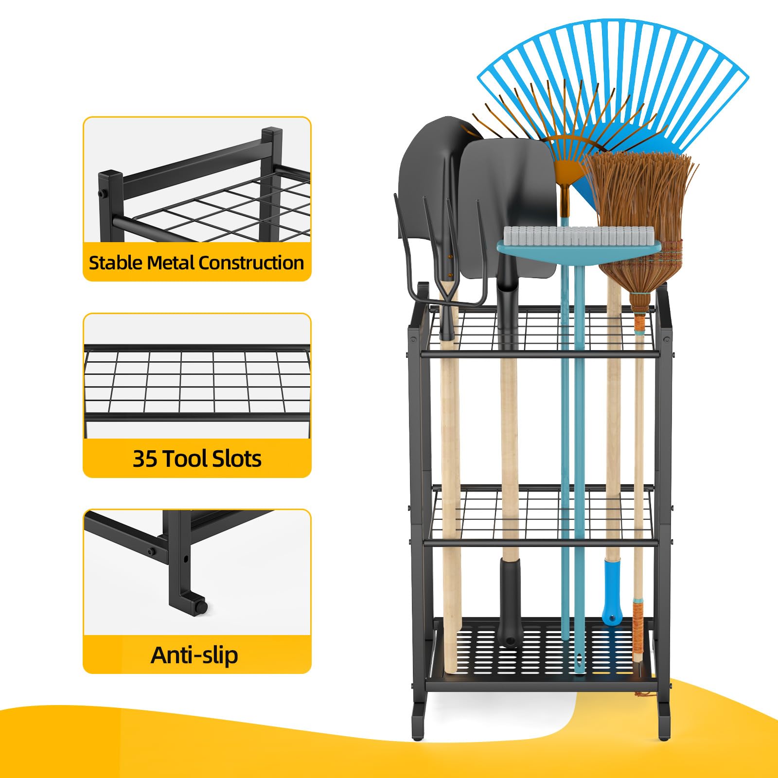 KDSOM Garden Tool Organizer for Garage,Garden Tool Storage Rack with Wheels,Yard Tool Holder for Garage, Shed, Outdoor, Tool Stand