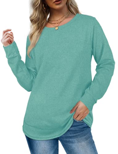 Long Sleeve Tops for Women Loose Fit Dressy Tunic DarkTurquoise L
