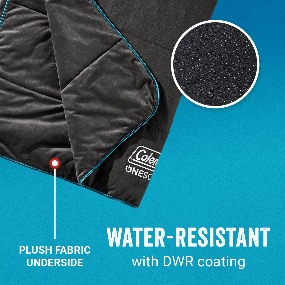 Coleman OneSource Heated Blanket with Hand Pouch and Rechargeable Battery, 4 Adjustable Heat Settings Lasts Up to 4 Hours, Water-Resistant Blanket with Dual Port Charging and Included Battery