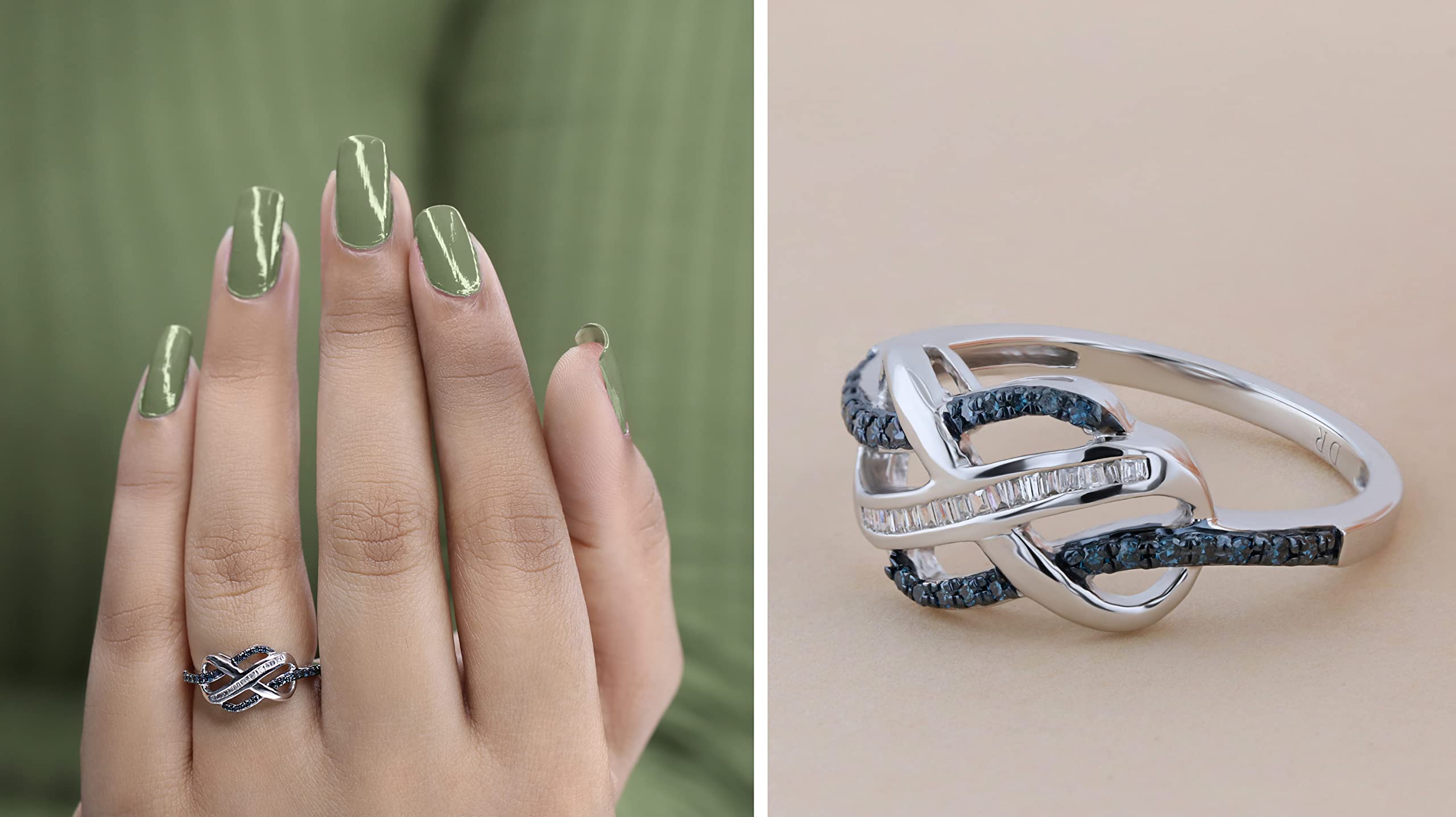 Dazzlingrock Collection 0.20 Carat (ctw) Round Blue Diamond & Baguette White Diamond Swirl Infinity Style Wedding Ring for Her in 925 Sterling Silver Size 9