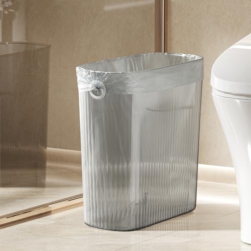 kiuetsa Bathroom Plastic Trash Can, Slim Clear Rectangular Garbage Bin with Trasn Liner Holder for Kitchen, Bedroom, Living Room, Small Indoor Waste Basket, 1.8 Gallon/7 Liter, Grey