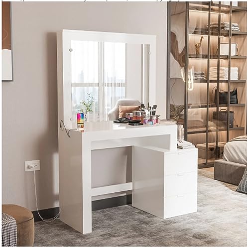 RINDOW Modern White Painted Vanity Desk, USB Port, for Bedroom Makeup Table Vanity Desk Vanity Desk with Mirror Vanity Desk Chair White Vanity Desk Makeup Vanity Desk Vanity Desk with Drawers