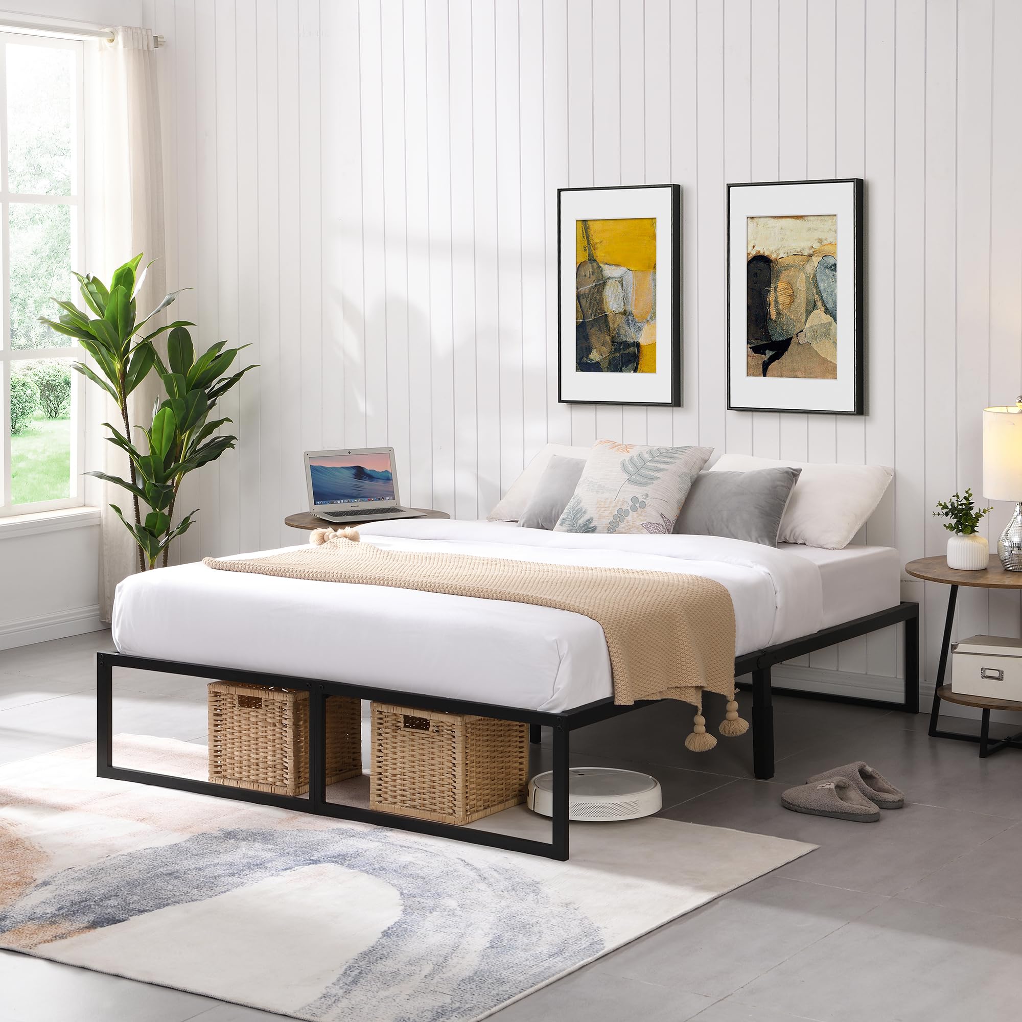 D&H FURNIMMT Full Size Metal Bed Frame 14 Inch,No Box Spring Needed,Easy Assembly,Heavy Duty Bed Frame Full with Storage Under Bed,Black