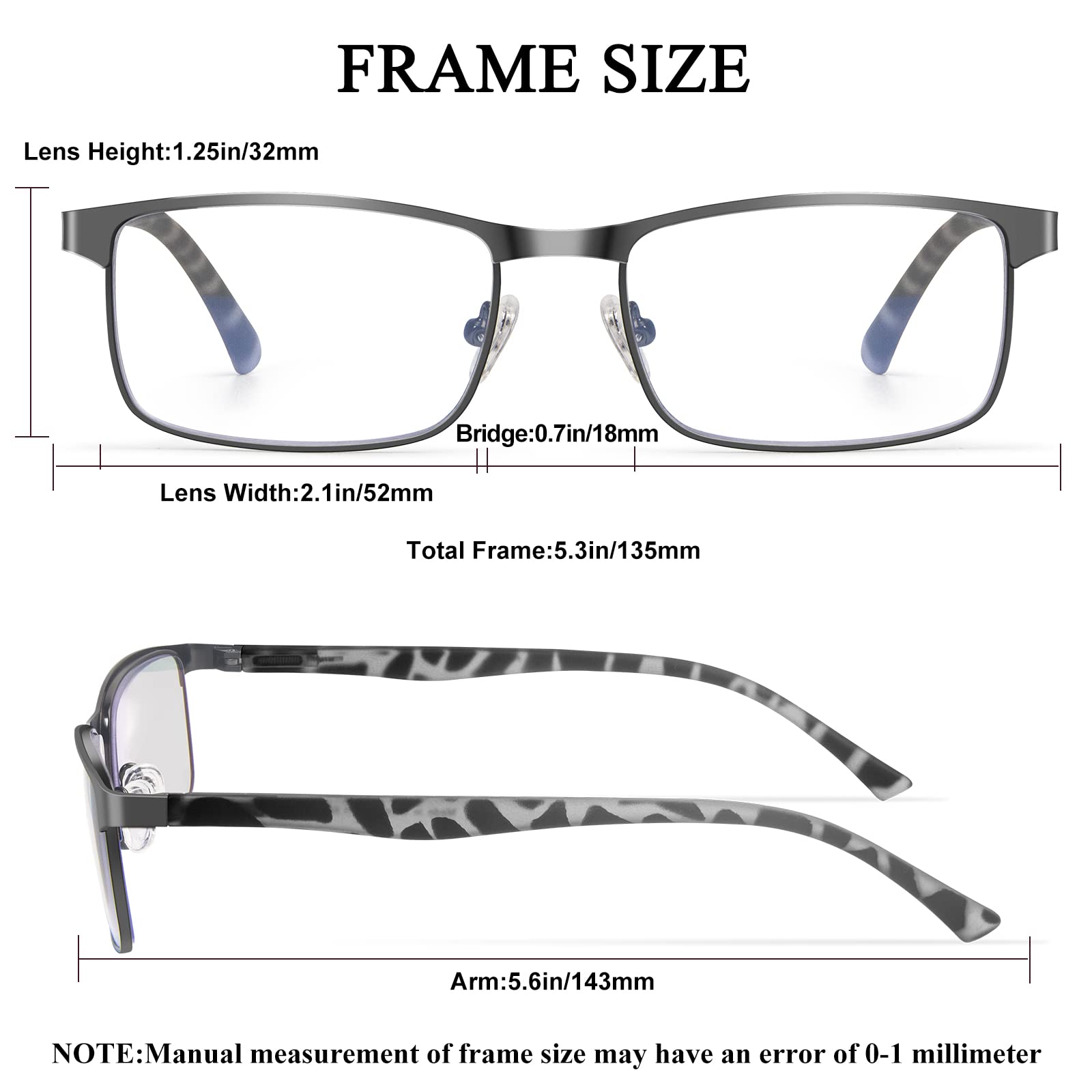 DAMIDEO Men Reading Glasses Blue Light Blocking, 1.5 Lightweight Mens Metal Readers with Spring Hinge Anti Glare Eyeglasses