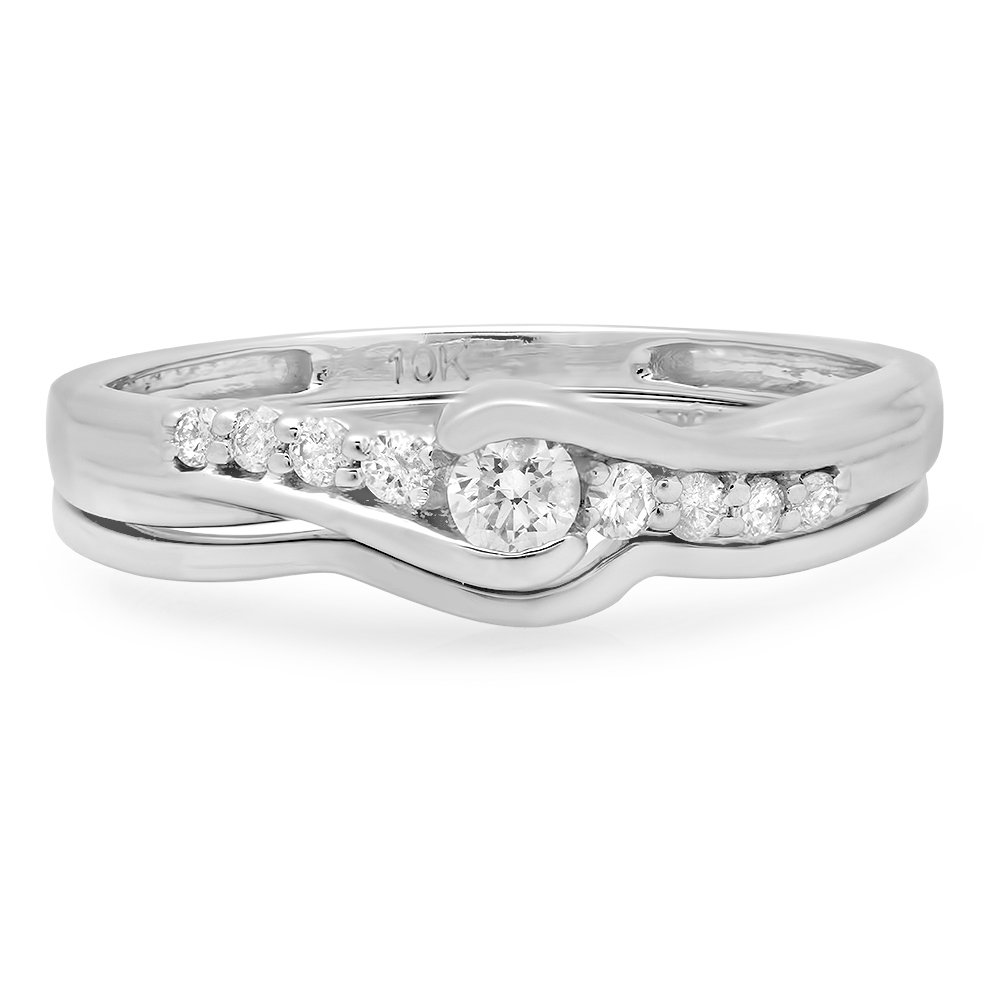 Dazzlingrock Collection 0.25 Carat (Cttw) 14k Round Diamond Engagement Ring Set, White Gold, Size 6.5