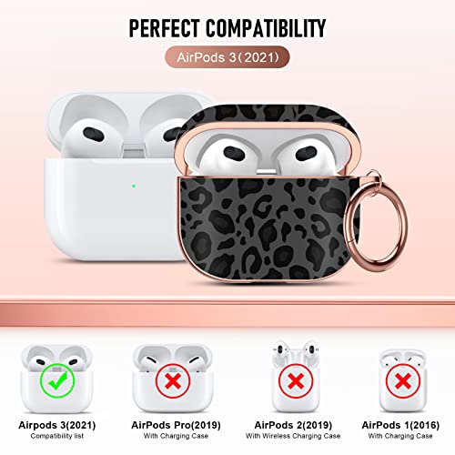 Maxjoy Airpods 3rd Generation Case,Protective Shockproof Cover with Keychain Compatible,Cute AirPods 3rd Generation Case Cover, Apple airpod 3 case,for Girls and Women and Men (Leopard print on black)