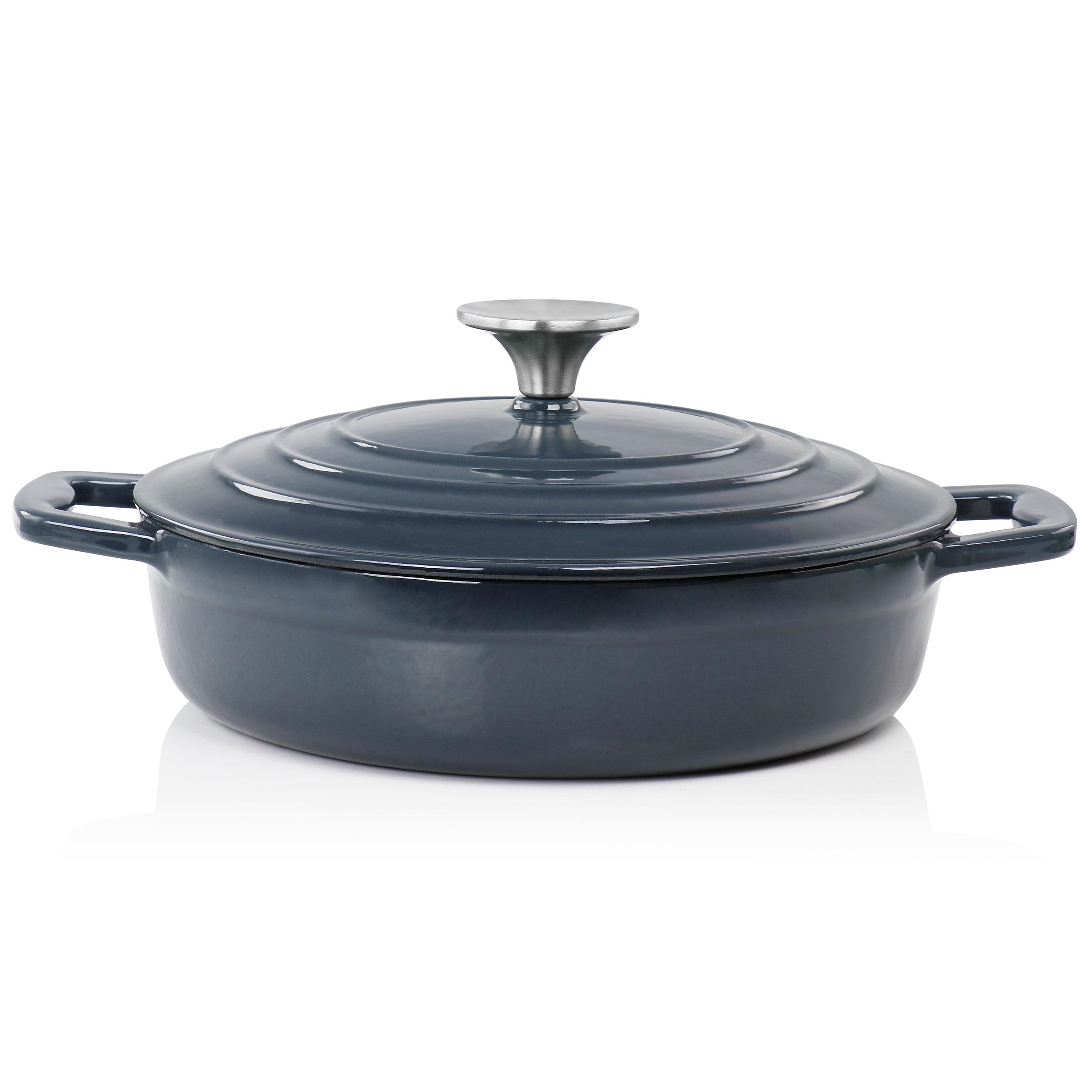 MegaChef 2 Quart Round Enameled Cast Iron Braiser Pan (Dark Blue)