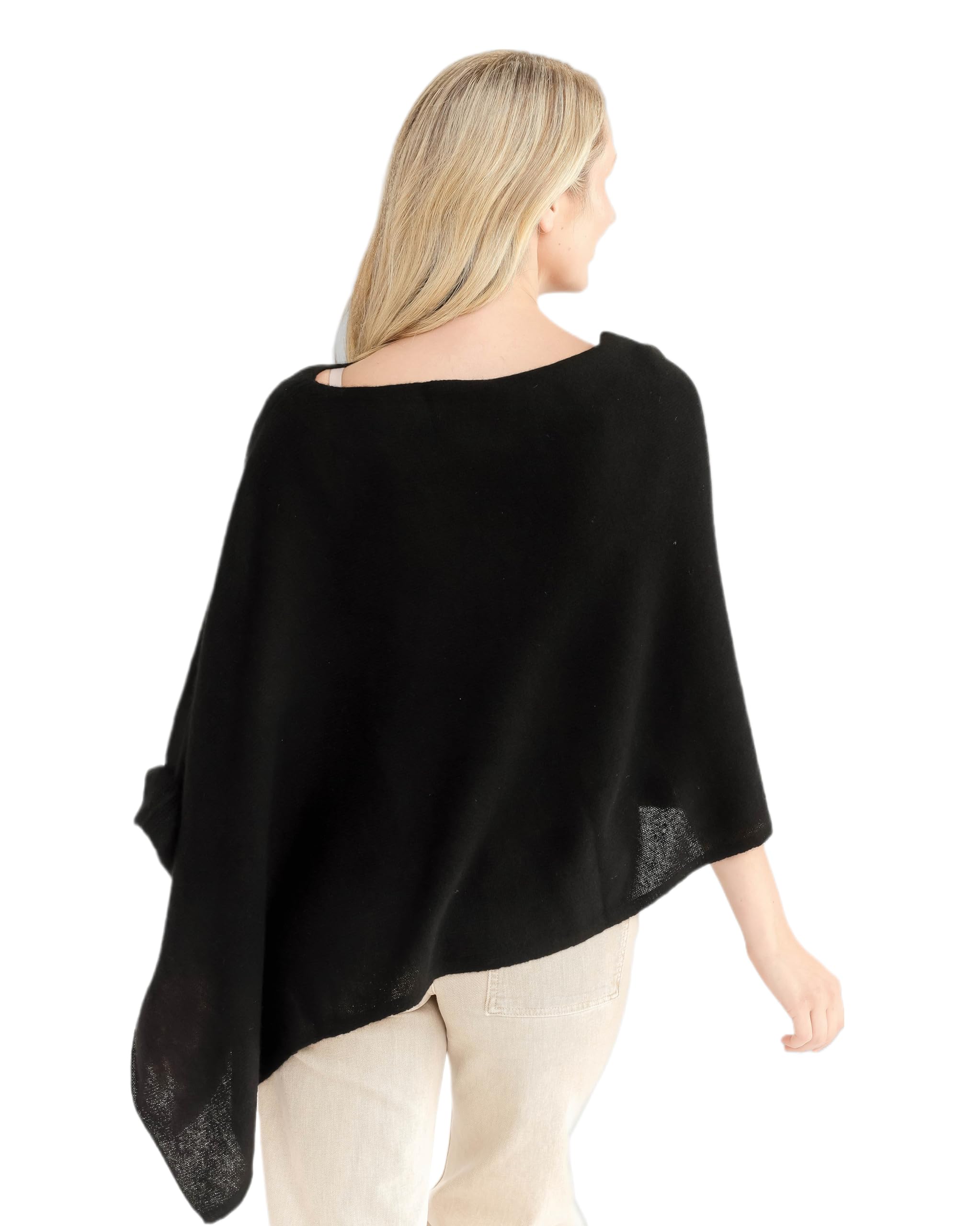 CLAUDIA NICHOLE by Alashan 100% Cashmere Luxe Dress Topper Poncho - Lightweight, Soft, Cozy & Versatile - One Size Fit with 60 Plus Colors- Great Gift Item - Black