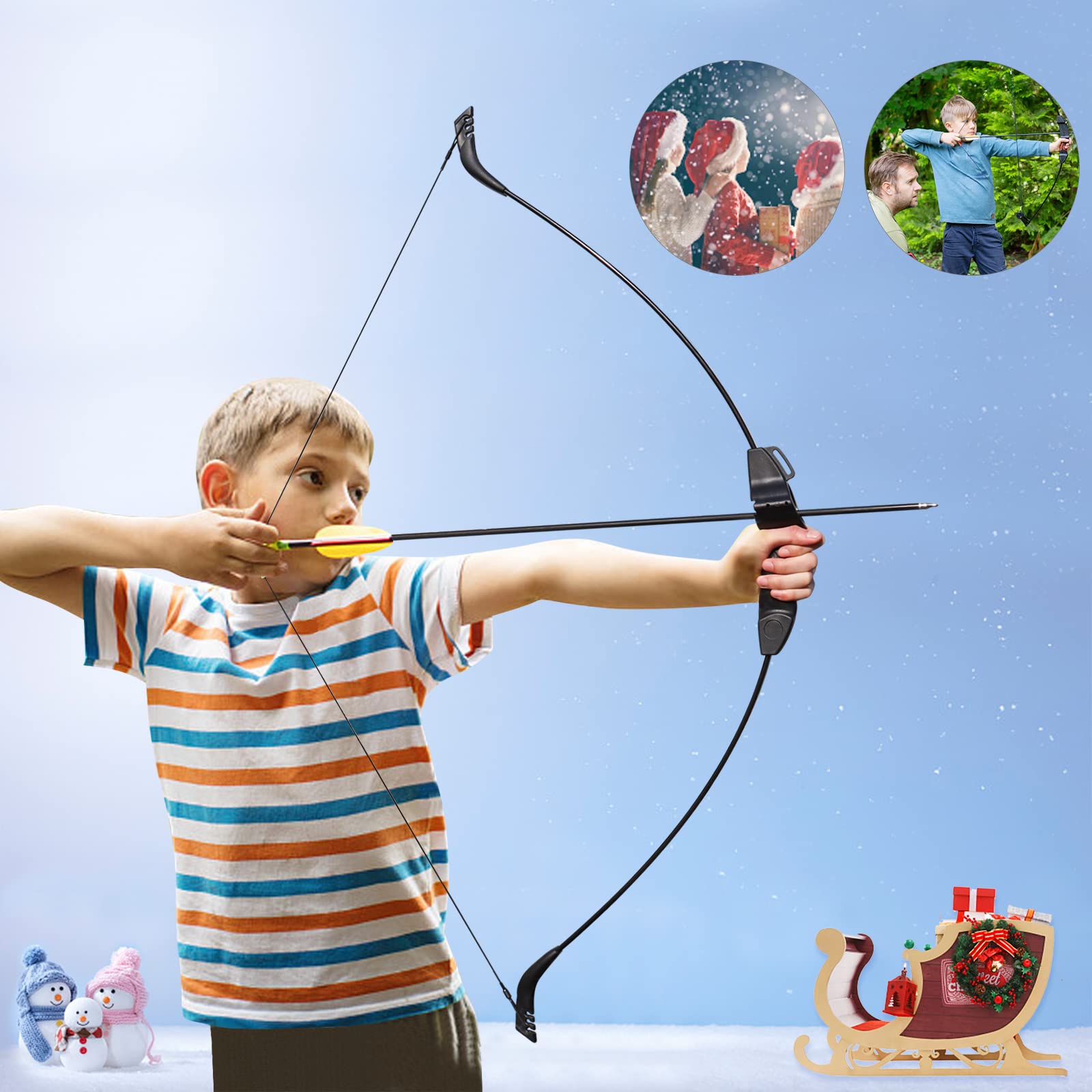 D&Q Bow and Arrows Set for Teens, Basic Bows Adjustable Pounds 15LB,17LB,19LB,Left and Right Hand Bows, Recurve Bows for Children, Junior,Beginners, Teenagers, 8-18 Year olds Kids Archery Set (Black)