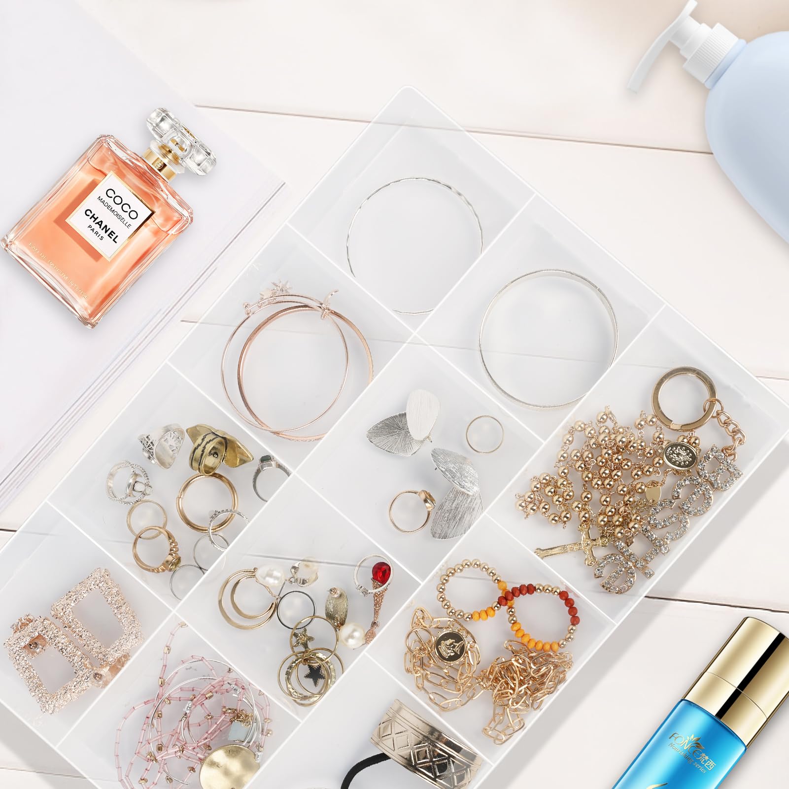 GoodSing 2 Layer Plastic Organizer Box with Dividers - Stackable Storage Organizer Bins for Clear Container Storage for Beads Crafts Jewelry Fishing Tackles, 14x 10x 3.5 inch