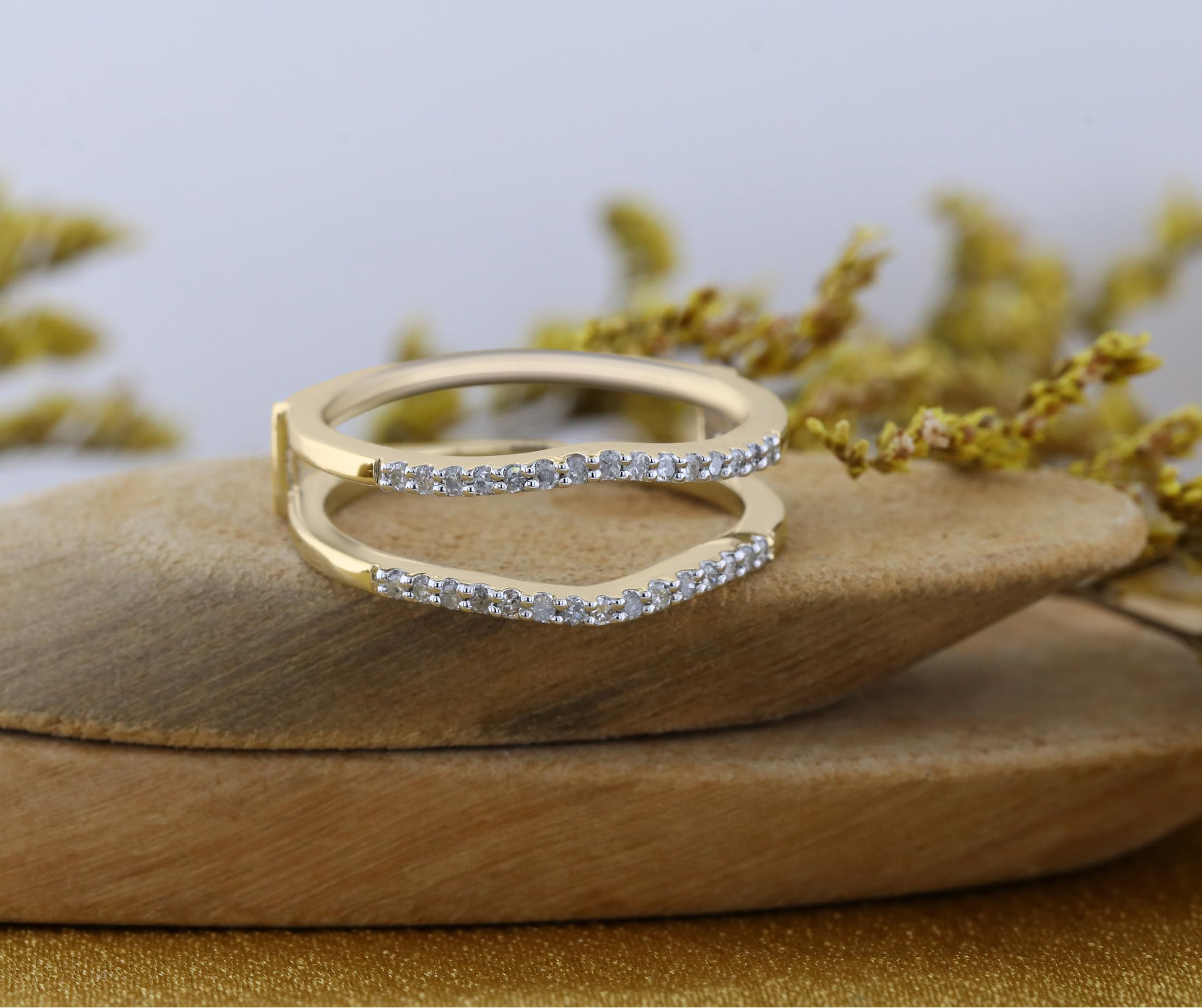 Dazzlingrock Collection 0.50 Carat (Cttw) Round White Diamond Double Enhancer Guard Wedding Band for Women in 10K Yellow Gold Size 6