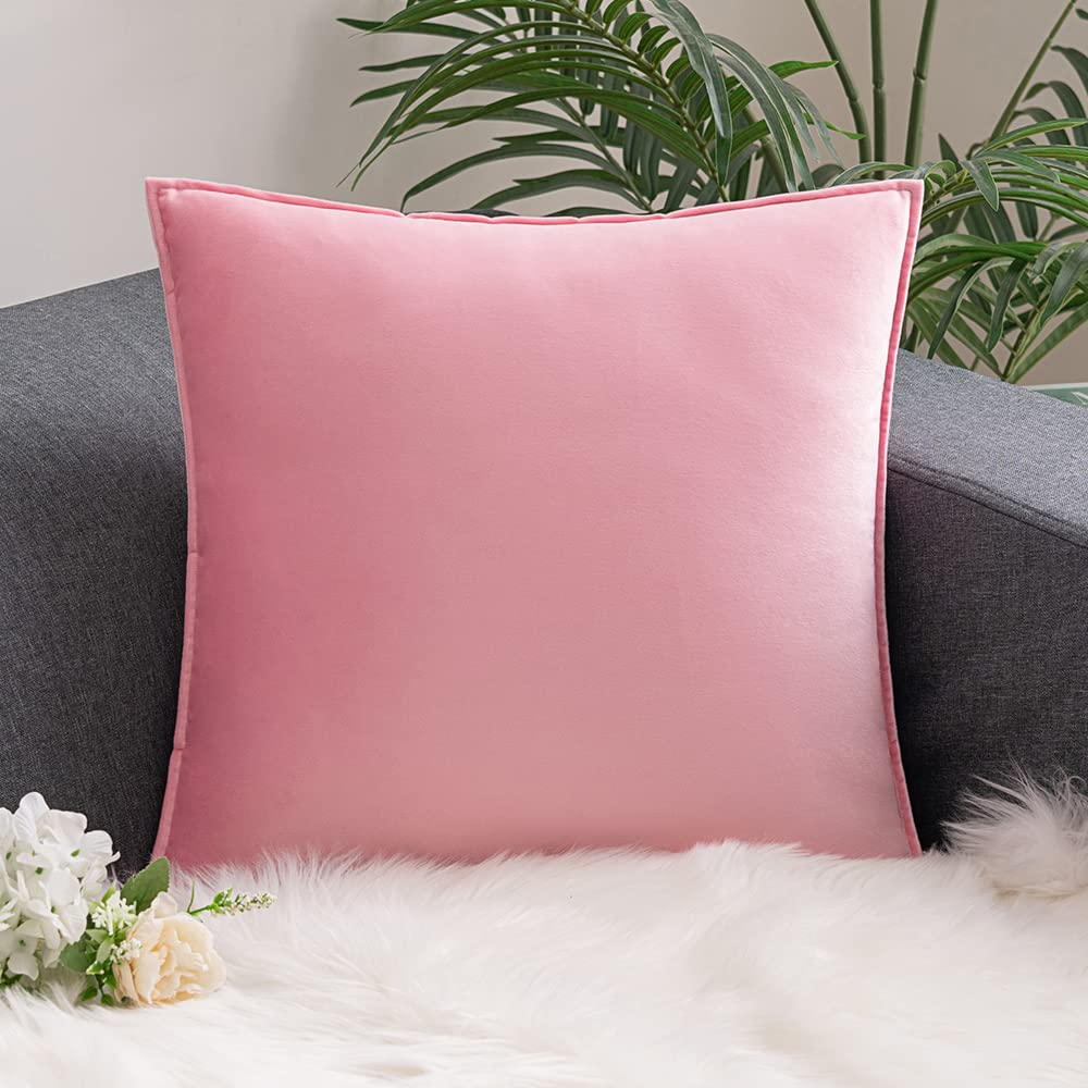 Comvi Throw Pillows with Inserts Included - Decorative Pillows, Inserts & Covers - (2 Throw Pillows + 2 Pillow Covers) - Velvet Throw Pillows for Couch -flanged Pillow Covers 18x18 - Jam