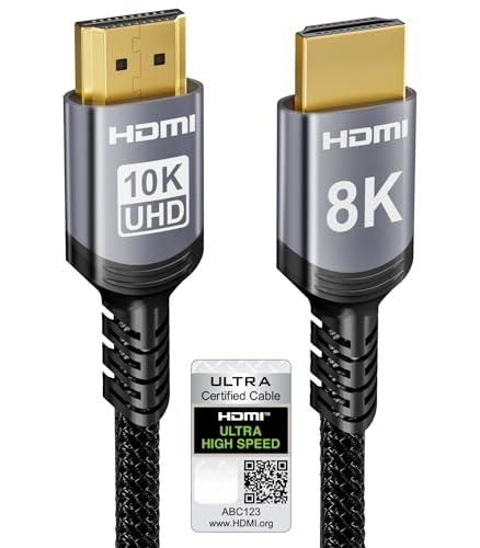 Sniokco 10K 8K HDMI 2.1 Cable 16FT, Certified 48Gbps Ultra High Speed HDMI® Cable 4K 240Hz 165Hz 120Hz 8K 60Hz eARC HDCP2.3 HDR10+ Compatible with PC TV Monitor Projector Ro-ku Sky-Q PS5 X-Box