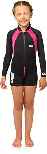 Cressi 1.5mm Neoprene One-Piece Long Sleeves Kids Swimsuit Shorty, Pink, Medium