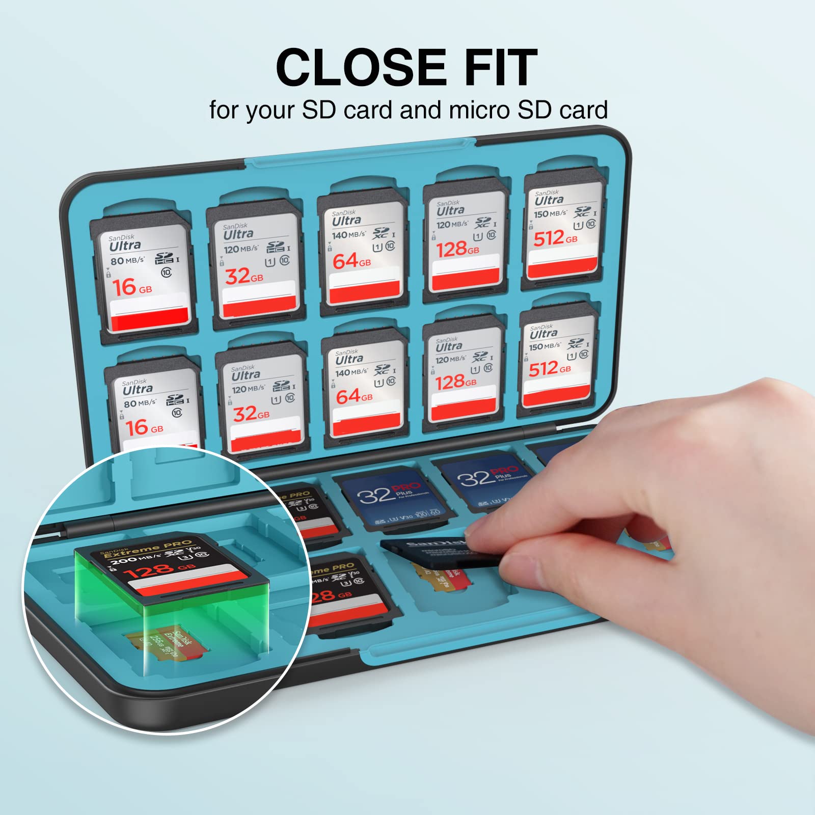 HEIYING Memory Card Case for SD Card and TF Card, Portable SD Card Holder SD SDHC SDXC TF Card Storage with 20 SD Card Slots & 20 Micro SD Card Slots