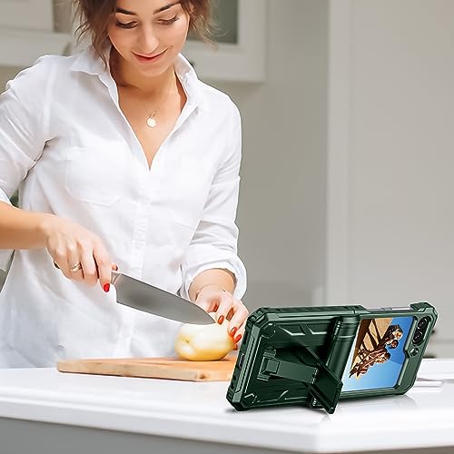 LONTECT for Galaxy Z-Flip 5 5G Case Shockproof Military Grade Protection Heavy Duty Case with Foldable Kickstand&Hinge Protection Rugged Drop Protective Cover Case for Samsung Galaxy Z Flip 5,Green