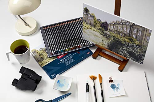 Derwent Graphitint Pencils Tin, Set of 24, Great for Holiday Gifts, Unique Blend of Graphite and Color, Watersoluble, Ideal for Mixed Media, Professional Quality (0700803)