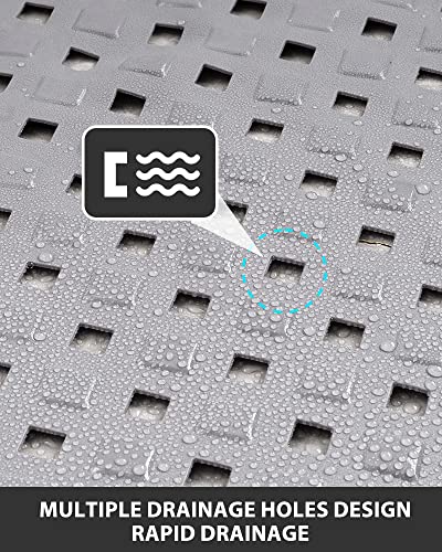 Shower Bathtub Mat Non-Slip, Machine Washable Shower Mat with Suction Cups and Drain Holes Square Bath Tub Mat for Tub or Shower Room for Kids & Elderly 21x21 Grey