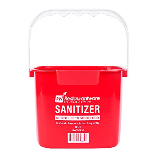 Restaurantware RW Clean 8 Quart Cleaning Bucket 1 Detergent Square Bucket - With Measurements Built-In Spout And Handle Red Plastic Utility Bucket For Home Or Commercial Use