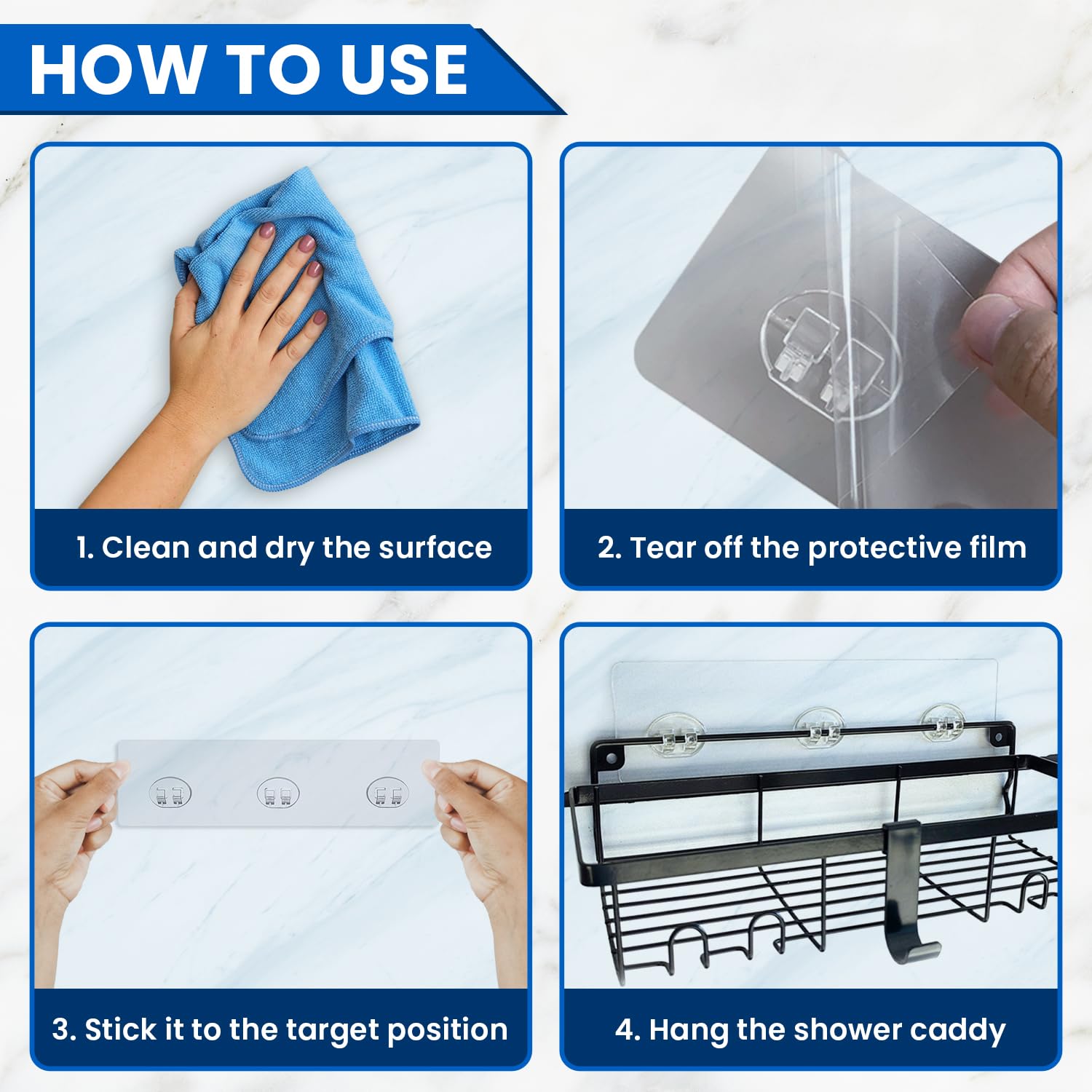 KNCLUX 2 Pcs Shower Caddy Adhesive Replacement | Adhesive Bathroom Shower Shelves Replacement | Drill-Free Resilient Transparent