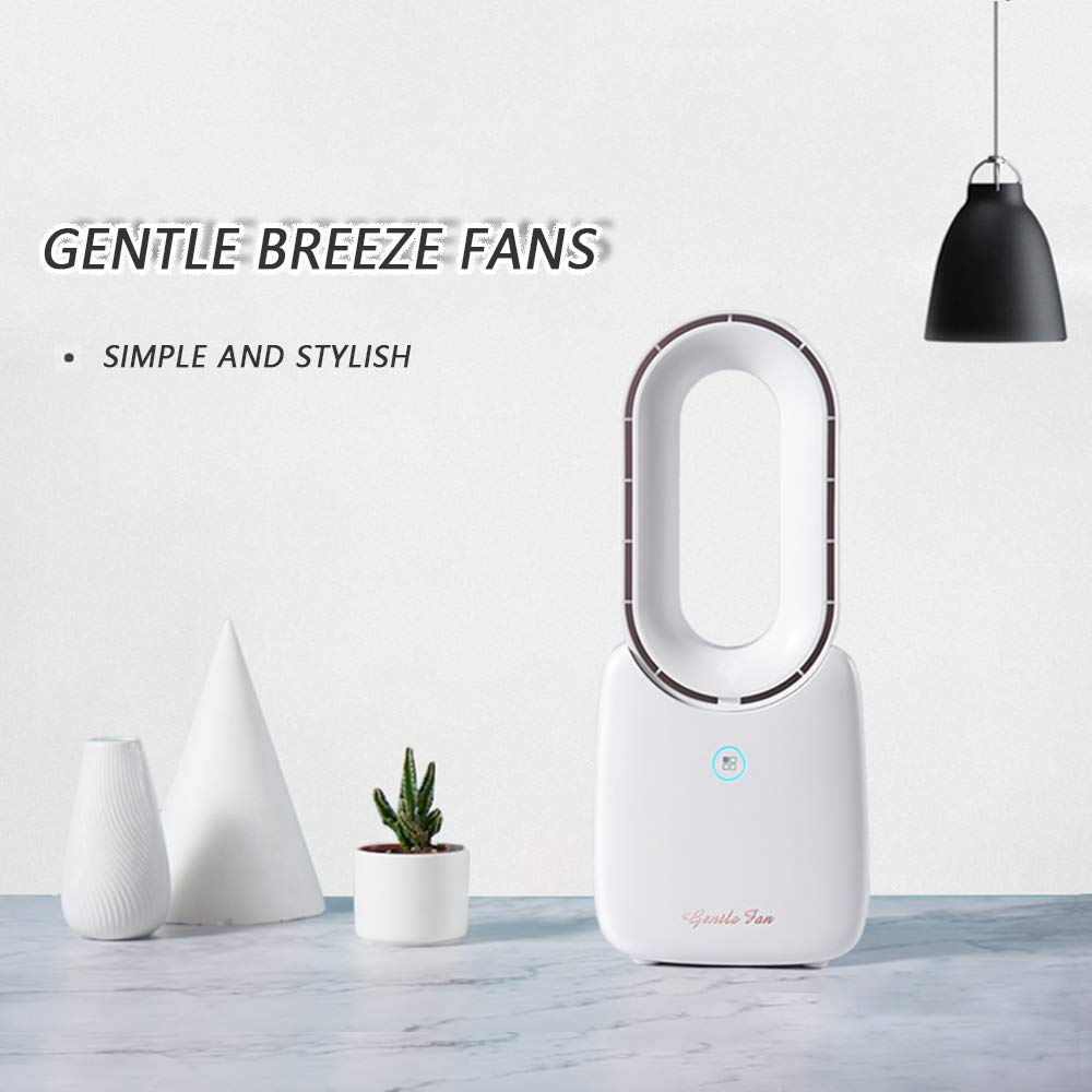 CONBOLA Desk Fan, 11.8 Inch Portable Bladeless Fan Small Table Fan Air Cooler, Rechargeable Touch Control Breeze Quiet Fan for Office Bedroom