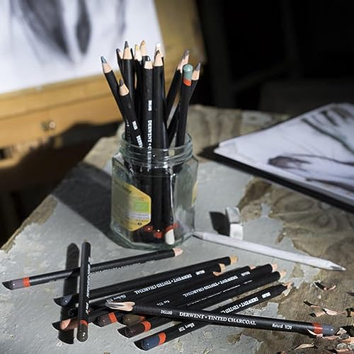 Derwent Tinted Charcoal Pencils, 4mm Core, Metal Tin, 24 Count (2301691)