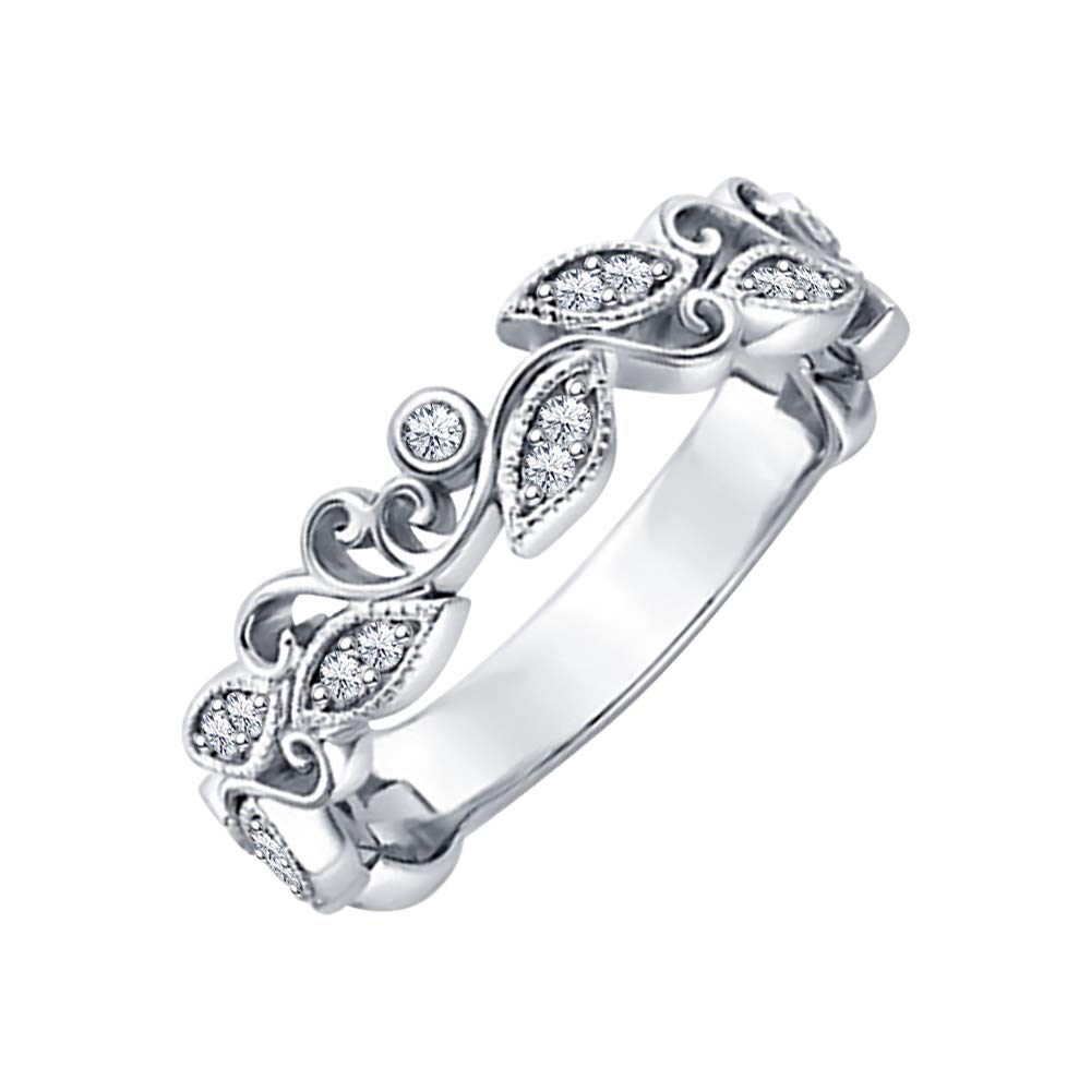 Dabangjewels Unique Leaf Flower Engagement Ring Round White Diamond 14k White Gold Plated Art Deco Promise Ring for Women's.