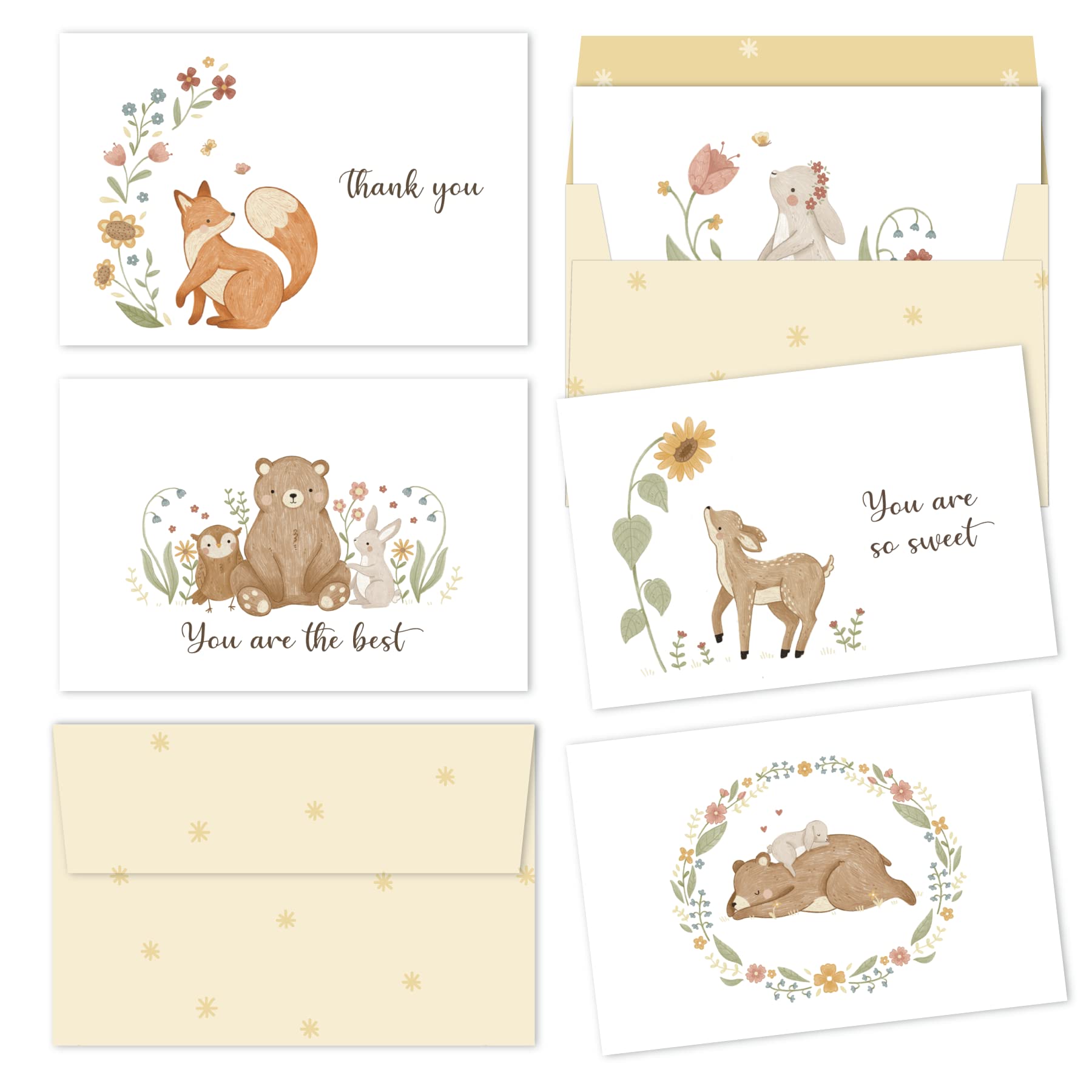 Gooji 4x6 Woodland Thank You Cards with Envelopes (Bulk 20-Pack) Matching Peel-and-Seal Envelopes Assorted Bulk, Watercolor Birthday Party, Baby Shower, Weddings, Greeting, Blank Notes Stationary