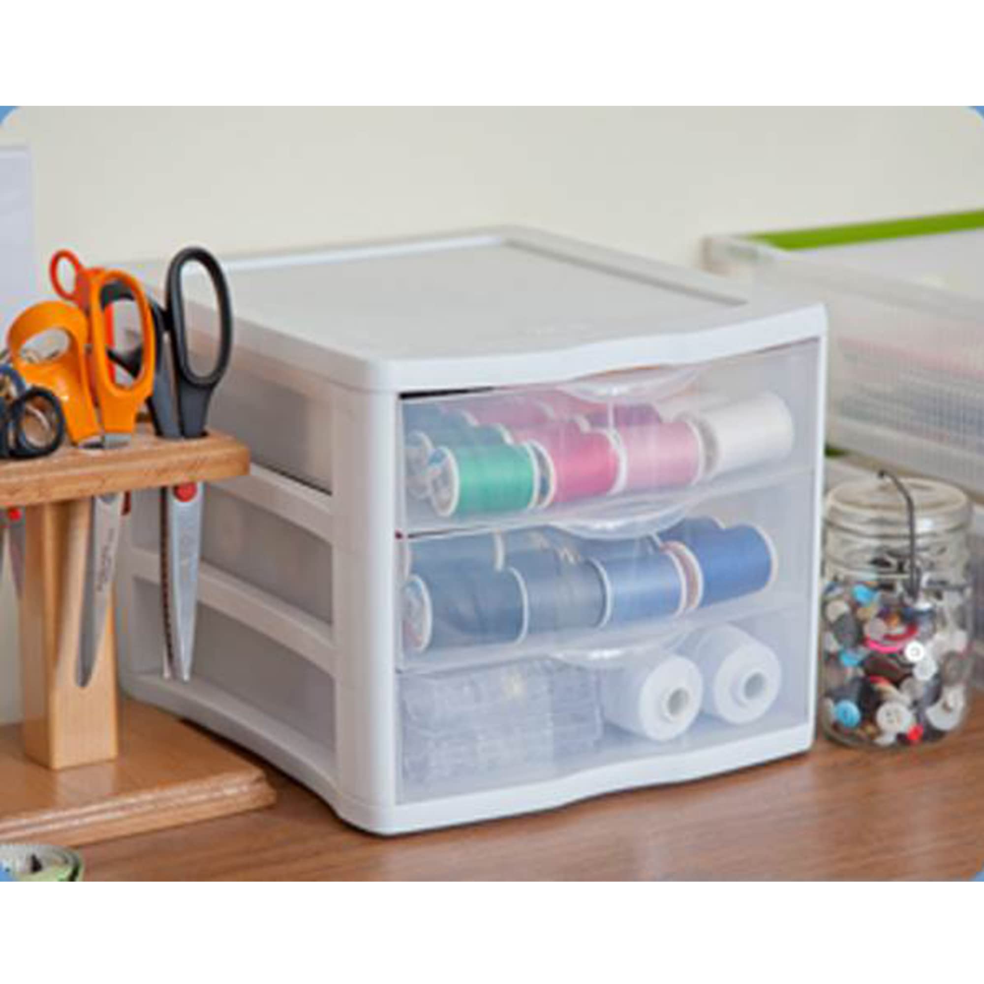 Sterilite ClearView Compact Stacking 3 Drawer Storage Organizer System for Crafting Supplies, Home Office, or Dorm Room, (16 Pack)