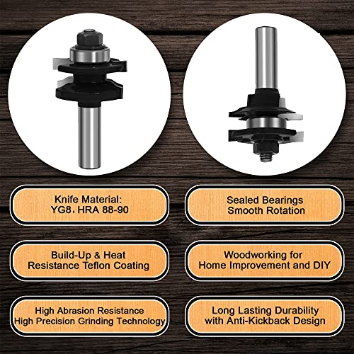 OLETBE 3 PCS Router Bit Set, 1/2-Inch Shank Round Over Raised Panel Cabinet Door Rail and Stile Router Bits, Woodworking Wood Cutter, Wood Carbide Groove Tongue Milling Tool(Silver)