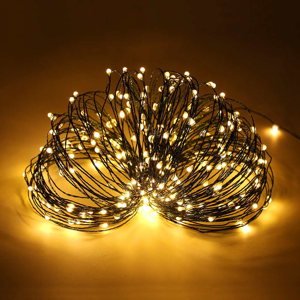 ErChen Dual-Color LED String Lights, Green Copper Wire Plug in 66 FT 200 LEDs Dimmable Fairy Lights with UL Adapter RF Remote Timer 8 Modes for Christmas Party Wedding (Green/Warm White)