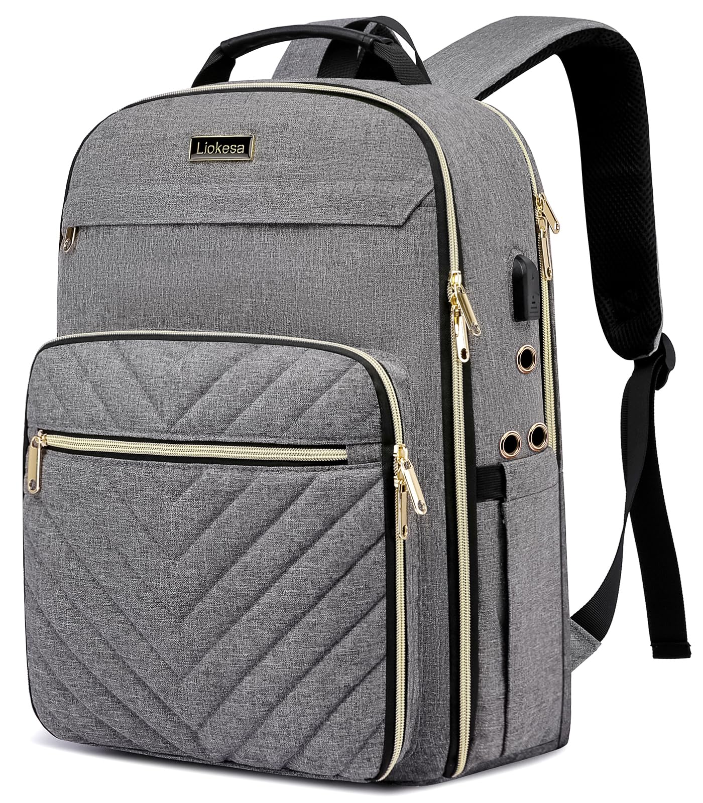 Knitting Bag Backpack, Crochet Bag Tote, Large Yarn Storage Tote Bag with USB Charging Port, Yarn Holder Case for Carrying Projects, Knitting Needles, Yarn Supplies, Grey