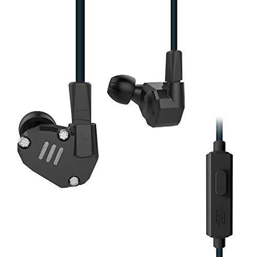 Quad Driver Headphones,ERJIGO KZ ZS6 High Fidelity Extra Bass Earbuds Without Microphone,with Detachable Cable (with Mic, Black)