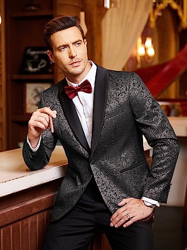 COOFANDY Mens Floral Tuxedo Jacket Dinner Jackets Blazers Paisley Shawl Lapel Formal Suit Jacket Slim Fit for Christmas Prom Party Silver