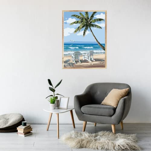RMANA Acrylic Paint by Number Landscape On Canvas Art for Beginner Adults Students Teens Painting by Numbers DIY Arts Crafts Peinture Numero Advanced Abstract- Sunny Beach Palm Tree