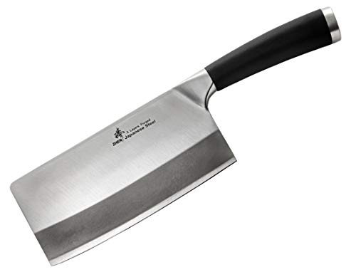 ZHEN Japanese VG-10 3-Layer Forged High Carbon Stainless Steel Light Slicer Chopping Chef Butcher Knife/Cleaver, 6.5-inch, TPR Handle -,Black