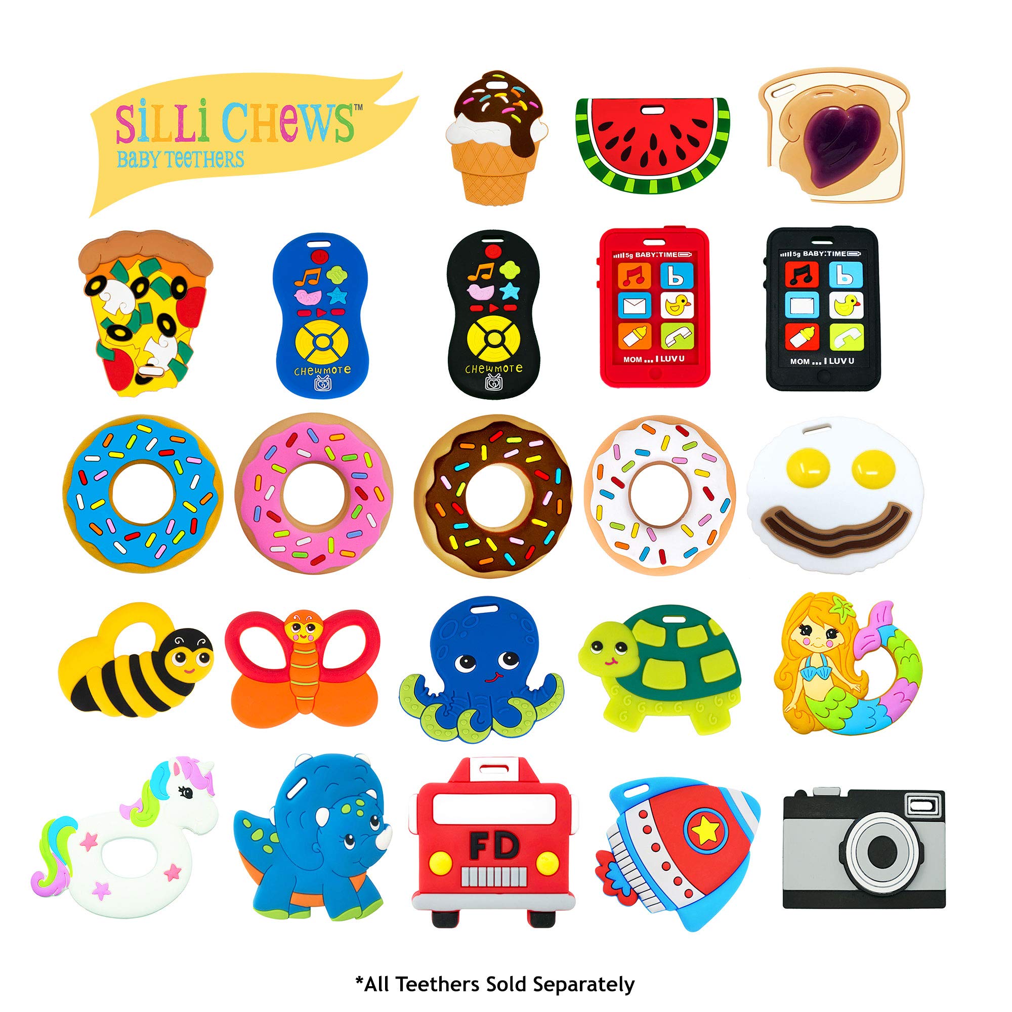 Silli Chews Cute Baby Teether Cell Phone Kids Pretend Play Toy Fake Phone for Babies Telephone Mobile Safe Silicone Teething Toy Infant Pain Relief Apple Black Smart Chatter | Silly Chew Toy