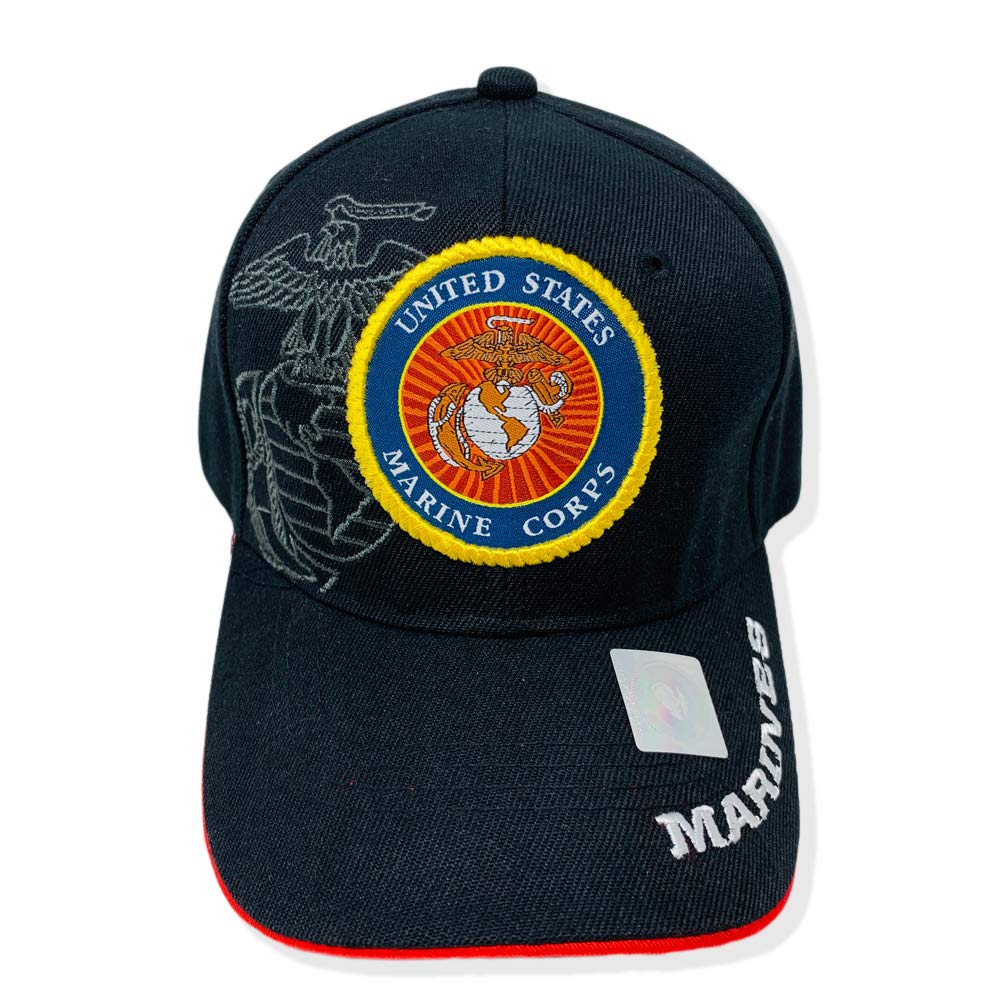 DANKONG U.S. Marine Hat -Official Licensed US Military 3D Embroidered Baseball Cap with Size Adjustable Hoop and Loop Closure for Men and Women - Circle Marine Logo - Black