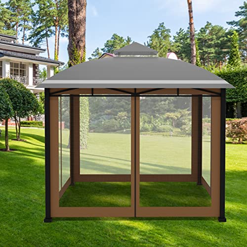 Tumjay Gazebo Universal Replacement Mosquito Netting 10’x12’ Garden Gazebo Netting Outdoor Canopy Mesh Patio Screen Sidewalls with Zipper(Mosquito Net Only,Brown)
