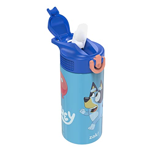 zak! Bluey - Stainless Steel Vacuum Insulated Water Bottle - 14 oz - Durable & Leak Proof - Flip-Up Straw Spout & Built-In Carrying Loop - BPA Free