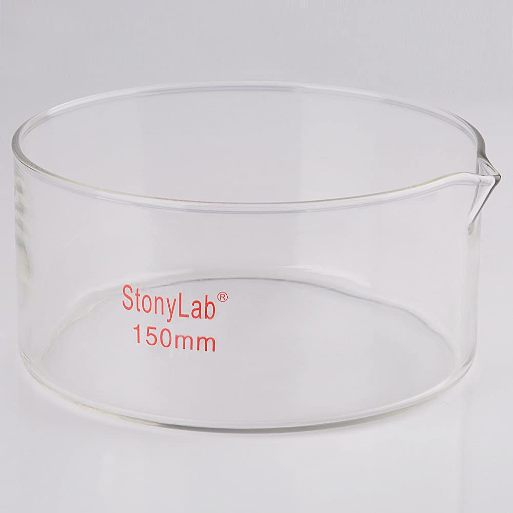 stonylab Crystallizing Dish with Spout and Heavy-Duty Rim, Borosilicate Glass Reusable Crystallizing Dishes for Crystallization and Evaporation, 1 Liter Capacity OD 150mm