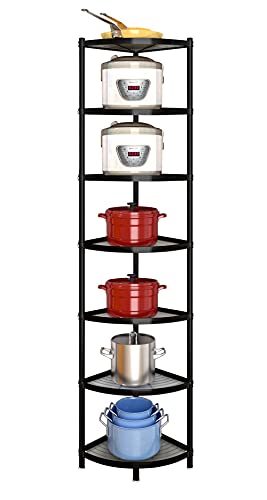 ZIGAMA 7-Tier Kitchen Corner Shelf Adjustable Pot Rack, Cookware Free Standing Storage Organizer ,Pot and Pans Tower Metal Shelves for Kitchen