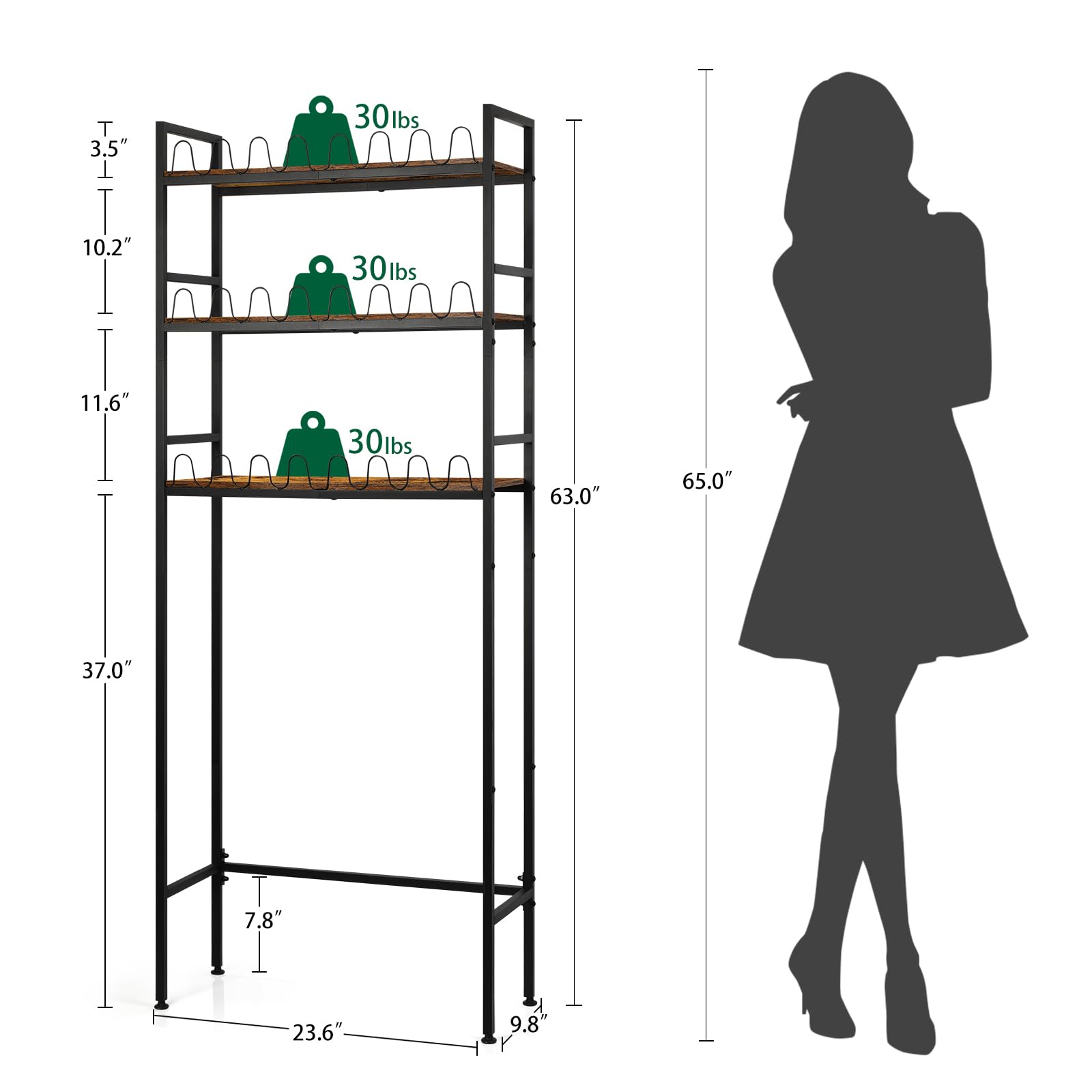melos 3-Tier Over The Toilet Storage, Bathroom Freestanding Shelves, Space-Saving Bathroom Organizer, Black
