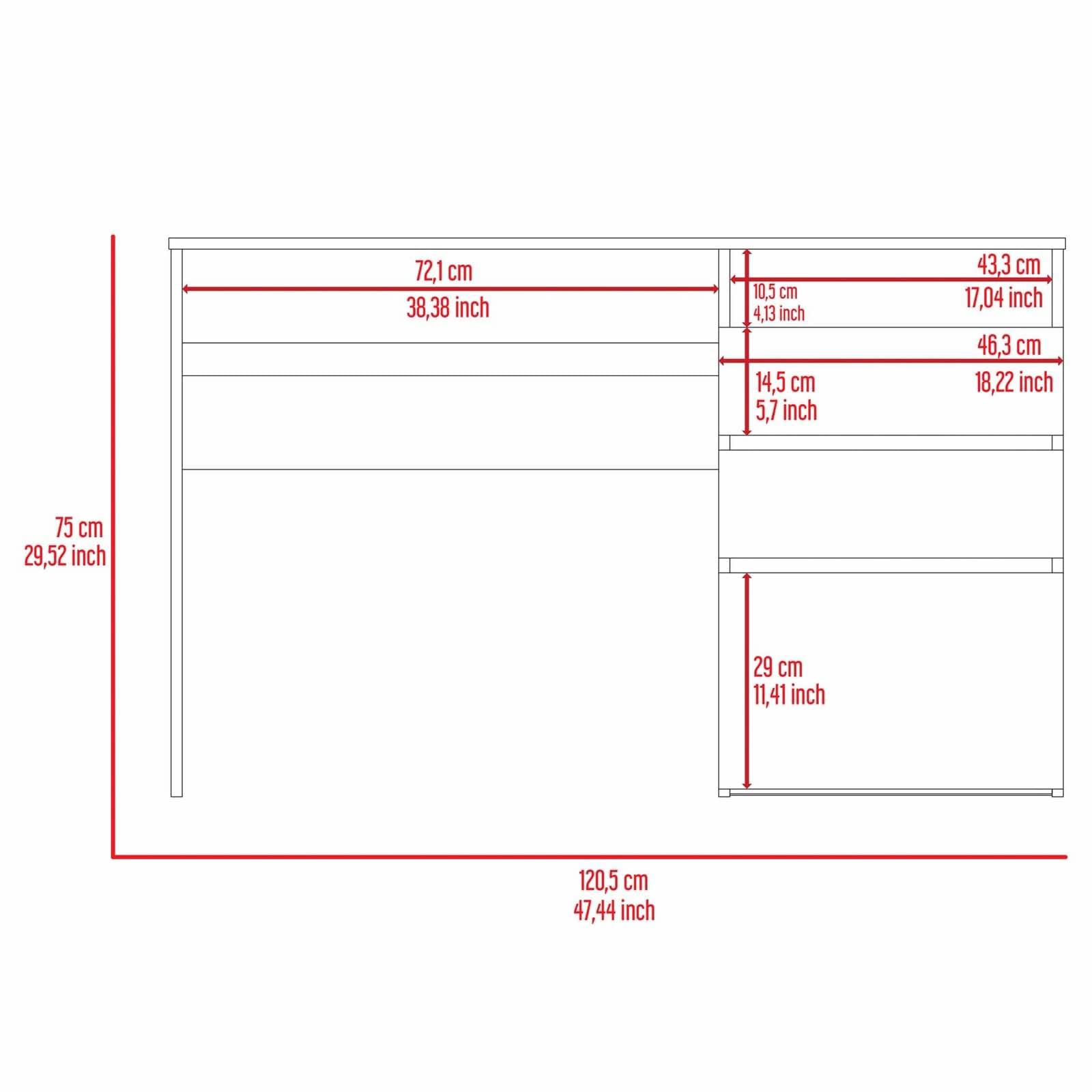 Daesar Writing Desk, 1 Shelf 3 Drawer Computer Desk for Bedroom, Light Grey