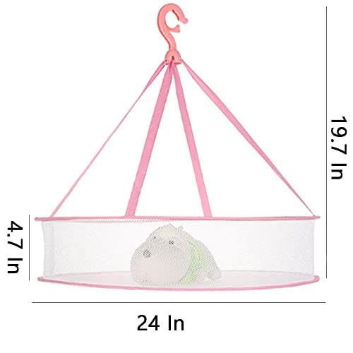 Qtopun Foldable Hanging Mesh Dryer, Single-Layer Sweater Drying Rack Flat Clothes Drying Net Laundry Mesh Rack for Underwear Lingerie Toy Herb — Pink