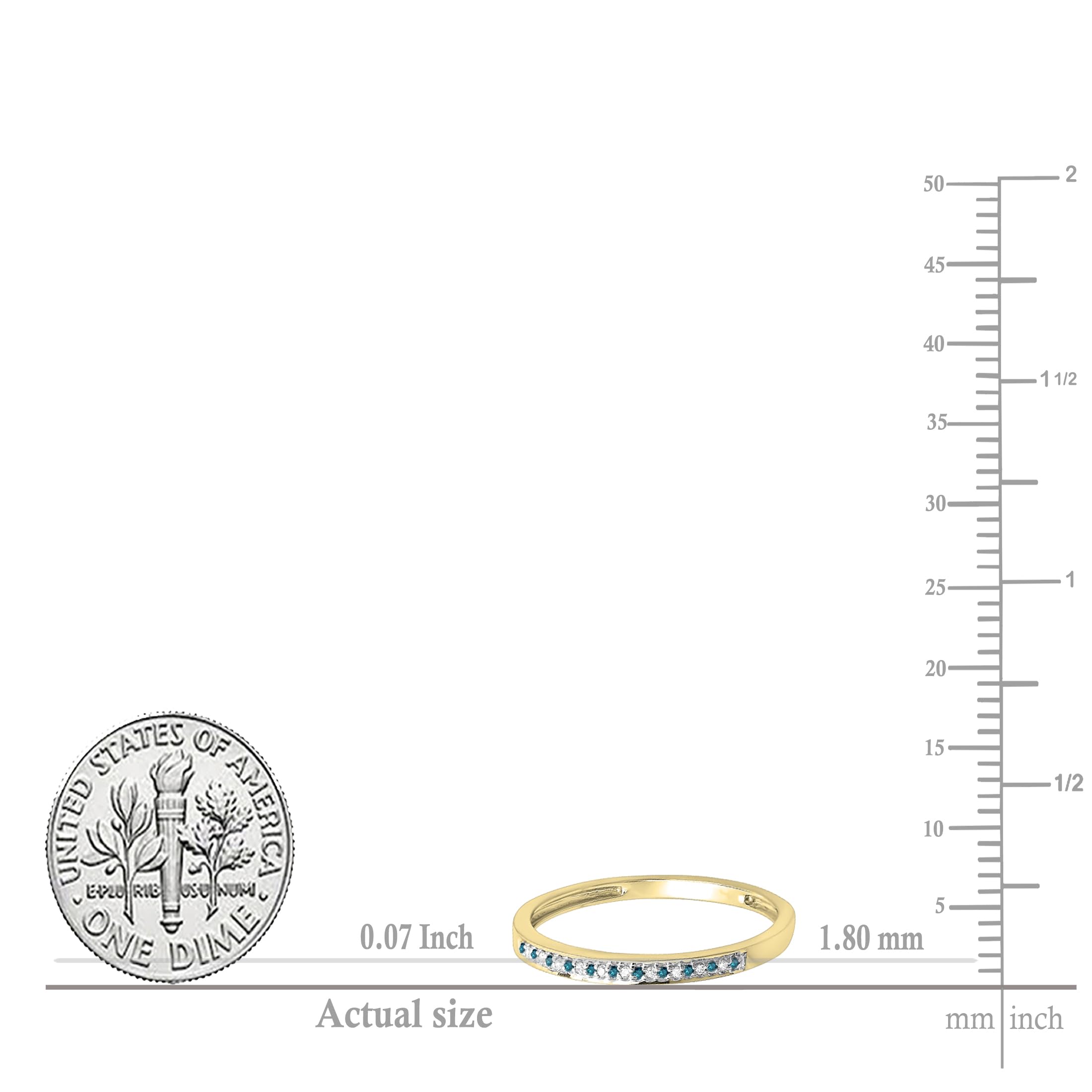 Dazzlingrock Collection 0.10 Cttw Alternate Round Blue & White Diamond Stackable Wedding Band for Women in 10K Yellow Gold, Size 6