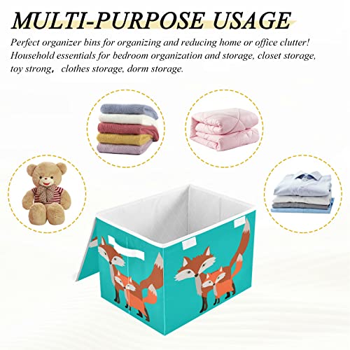 innewgogo Fox Storage Bins with Lids for Organizing Organizer Containers with Handles Oxford Cloth Storage Cube Box for Home