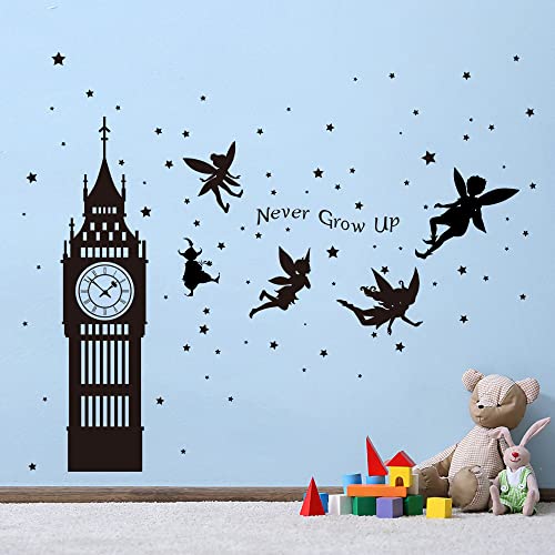 decalmile Black City Wall Decals Never Grow Up Quotes Stars Wall Stickers Baby Nursery Room Kids Bedroom Wall Decor