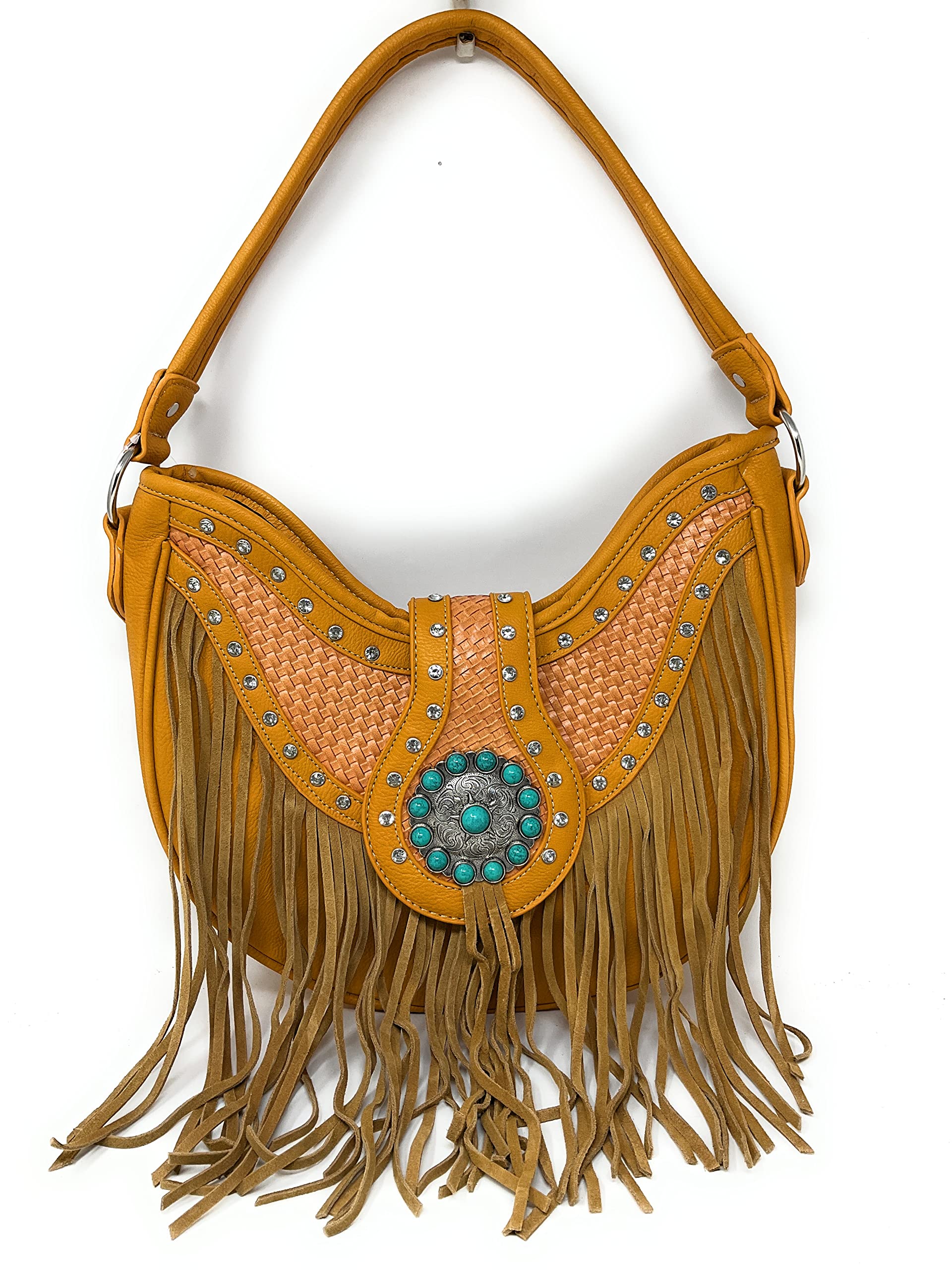 Western Style Rhinestone Concho Buckle Concealed Carry Purse Women Shoulder Bag in 5 colors (Turquoise) Turquoise